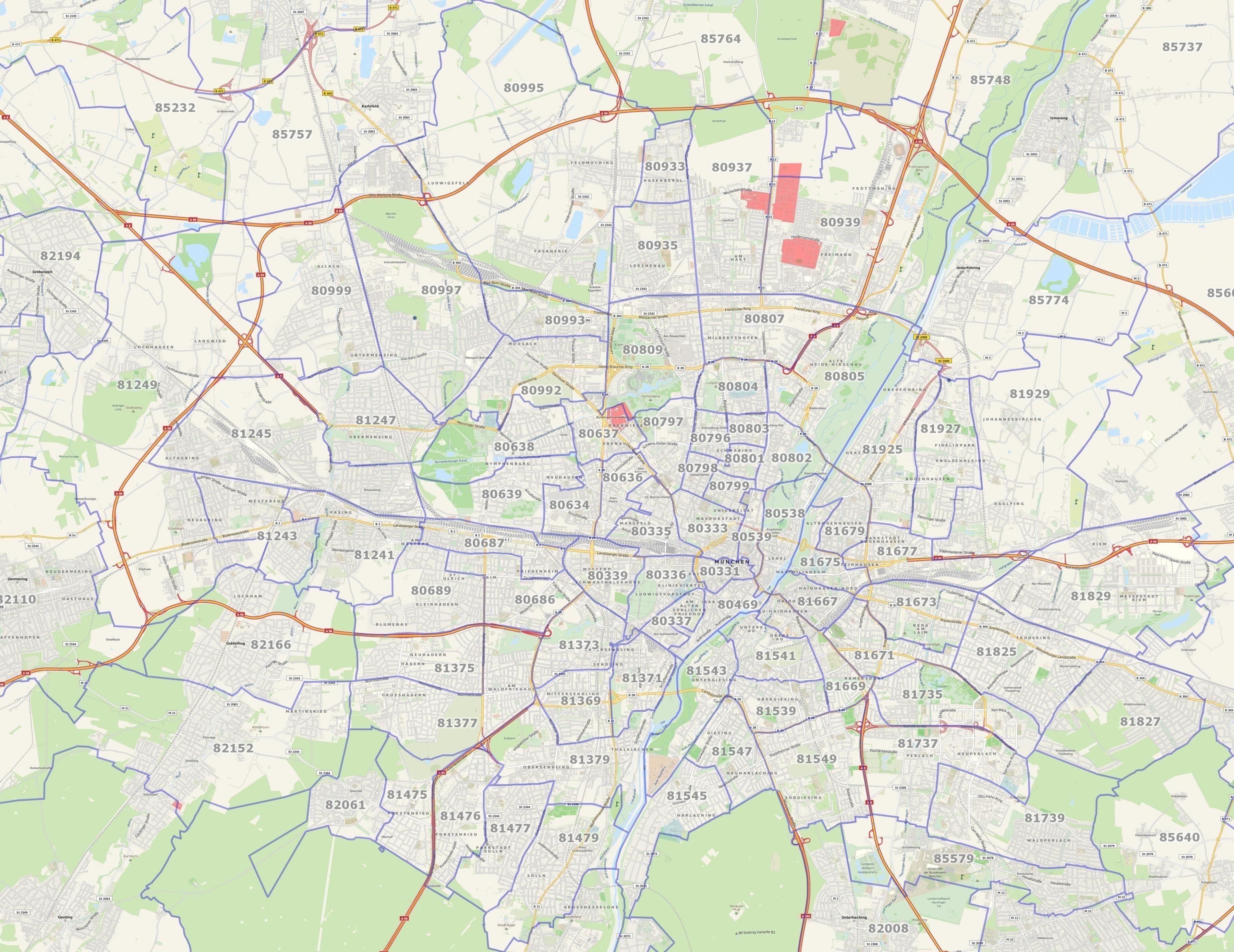 Map Of Munich Postcode Zip Code And Postcodes Of Munich Map Of Munich Postcode Zip Code And Postcodes Of Munich